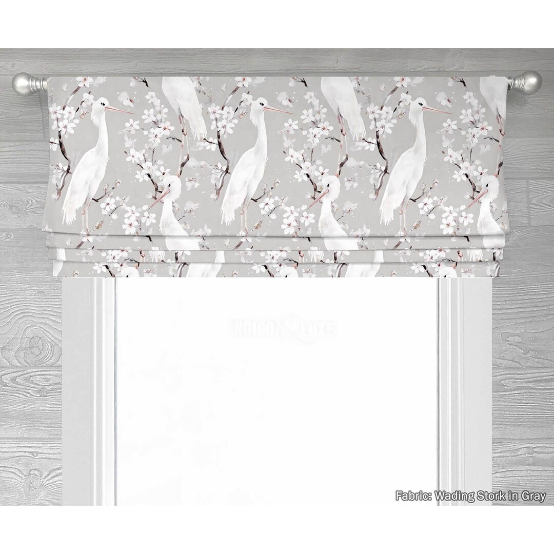 Wading Stork in Gray Faux (fake) Roman Shade Window Valance; Custom ...