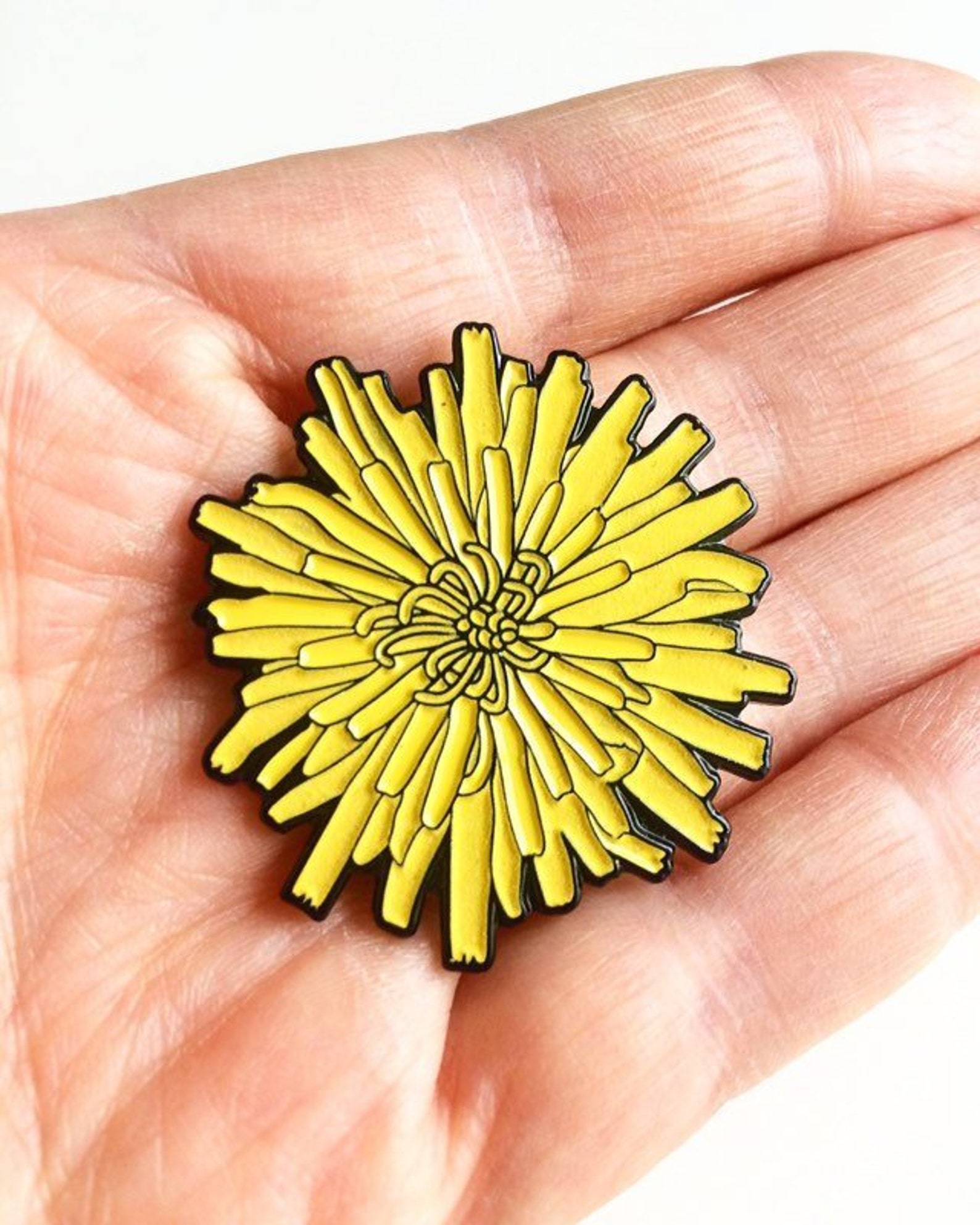Large Dandelion Brooch: Yellow Enamel Flower Lapel Pin - Etsy
