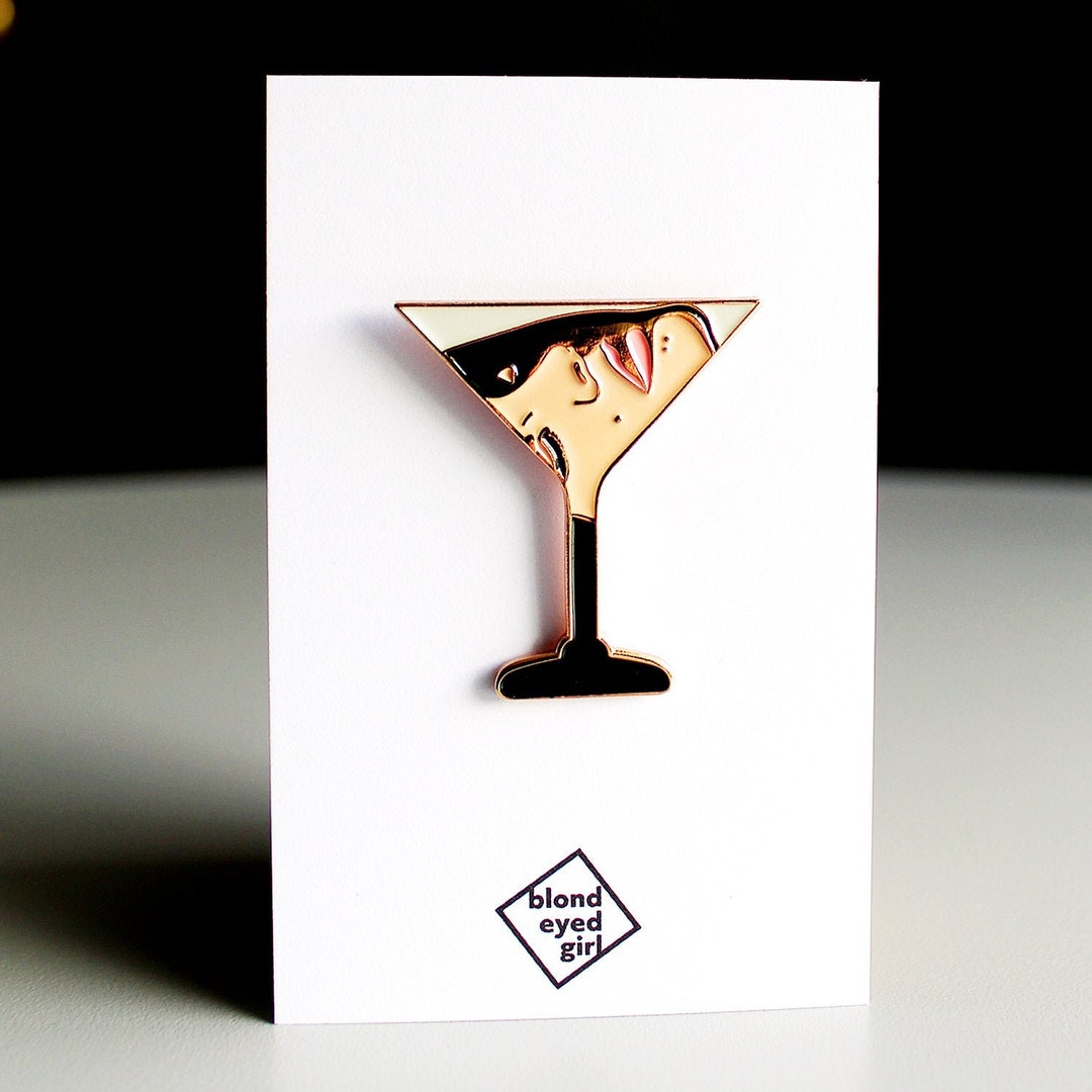 Martini Girl | Cocktail Enamel Pin | Rose Gold Highlights Enamel Lapel ...