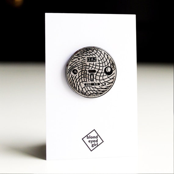 Manhole Cover Badge Brushed Silver Enamel Badge Abstract - Etsy UK