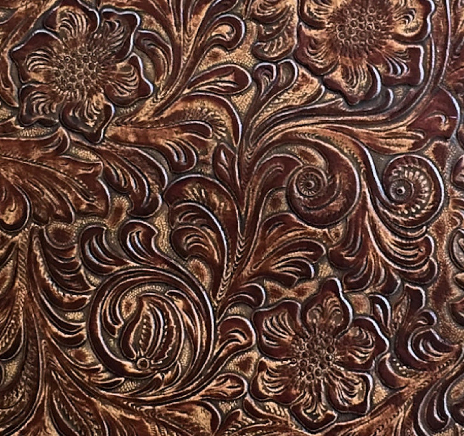 Brown Floral Western Embossed Leather Pieces Sheets for - Etsy