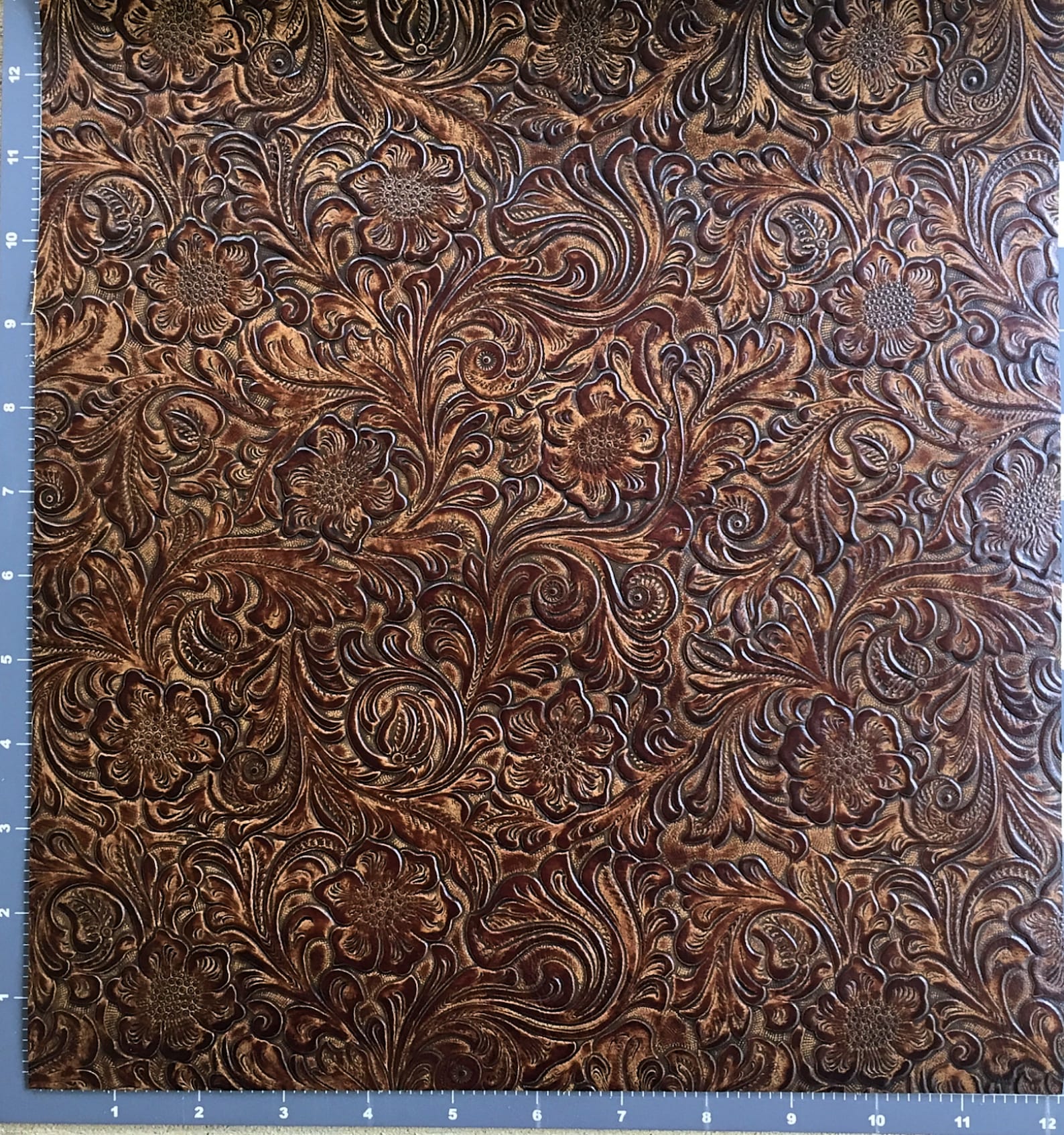 Brown Floral Western Embossed Leather Pieces Sheets for - Etsy