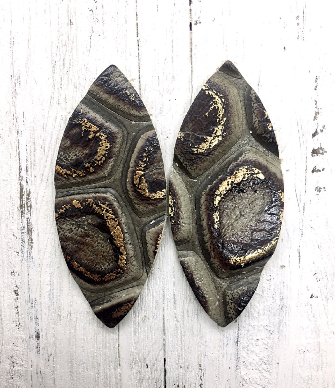 Brown With Bronze & Gold Tortoise Leather Feather/leaf Shapes - Etsy