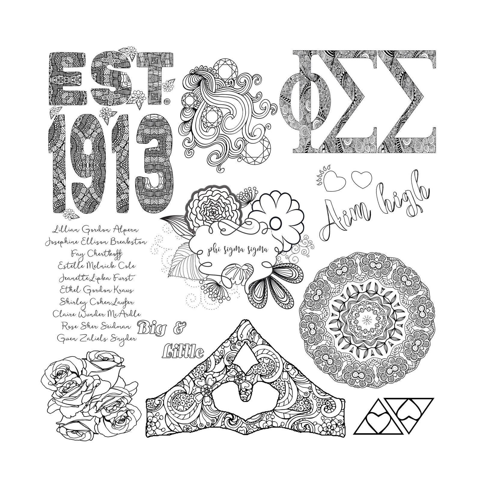 Phi Sigma Sigma Coloring Book Sorority Recruitment Bid Day | Etsy