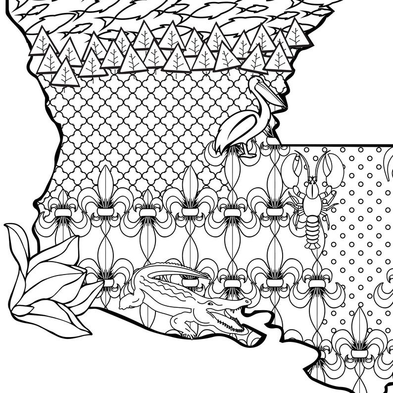 Louisiana Art Map Coloring Poster - Etsy