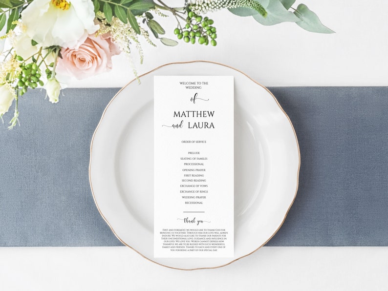 Church Wedding Program Printable Slim Wedding Program Slim - Etsy