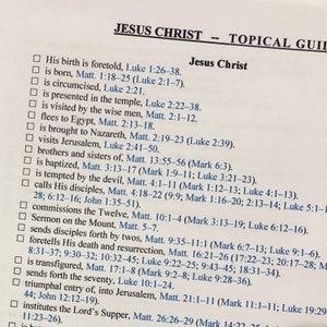 Jesus Christ Topical Guide Reference Sheet Study Sheet INSTANT DOWNLOAD ...