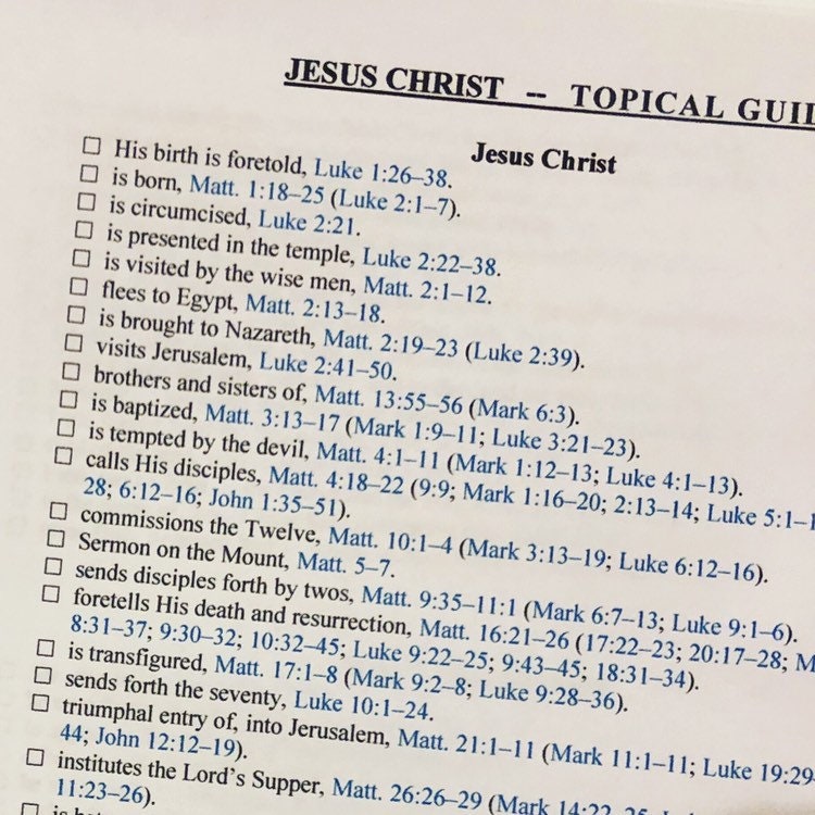 Jesus Christ Topical Guide Reference Sheet Study Sheet INSTANT - Etsy