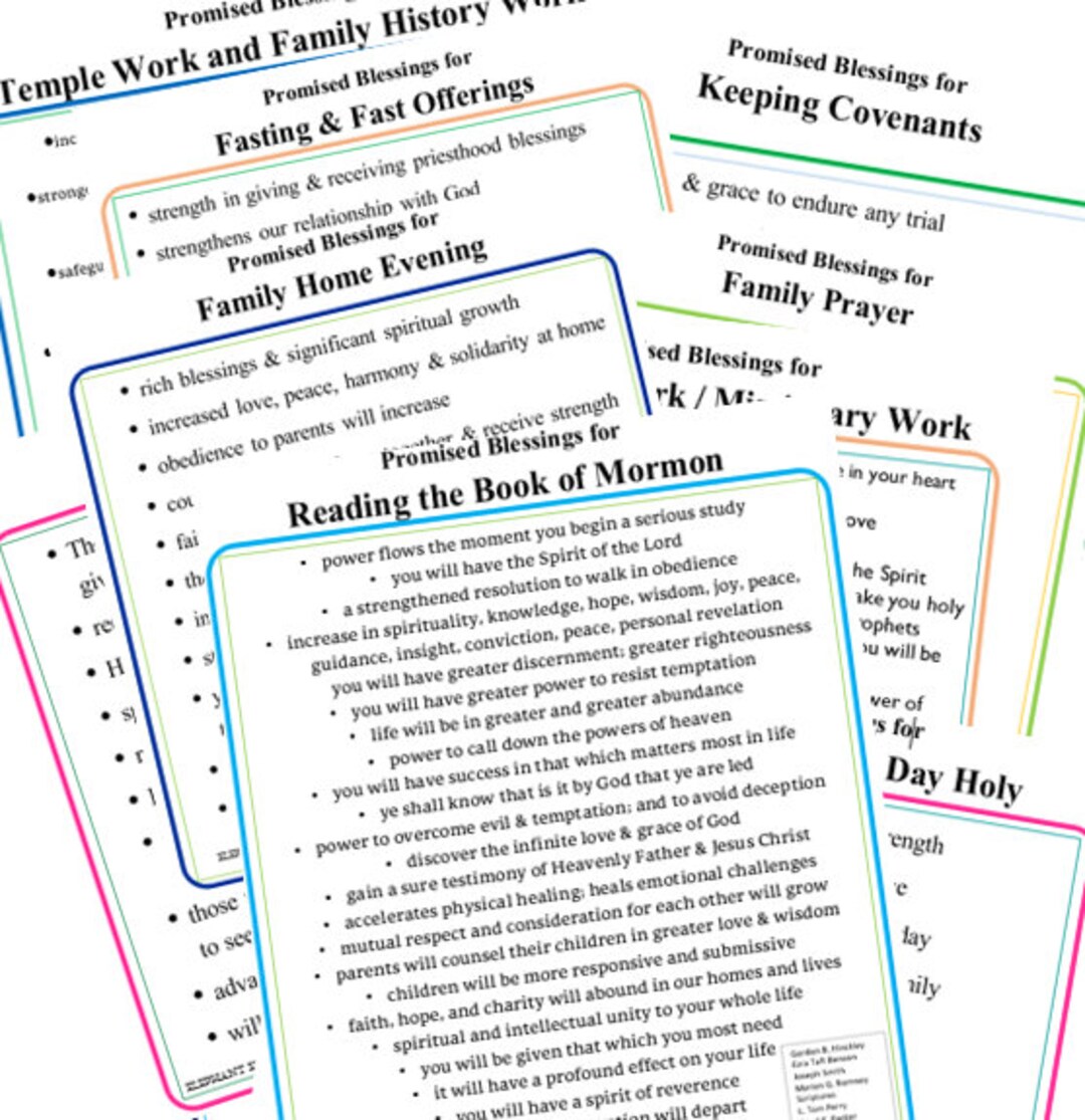PROMISED BLESSINGS Lists: Given for Specific Commandments INSTANT ...