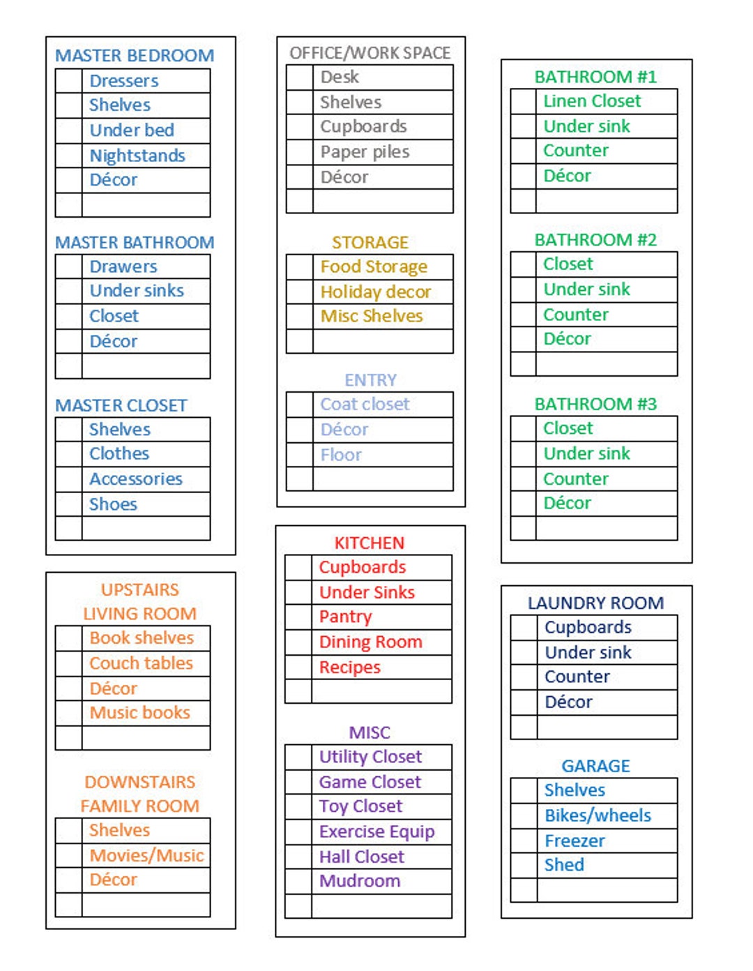 DECLUTTER Home Clean List Organizing INSTANT DOWNLOAD With Tips and ...