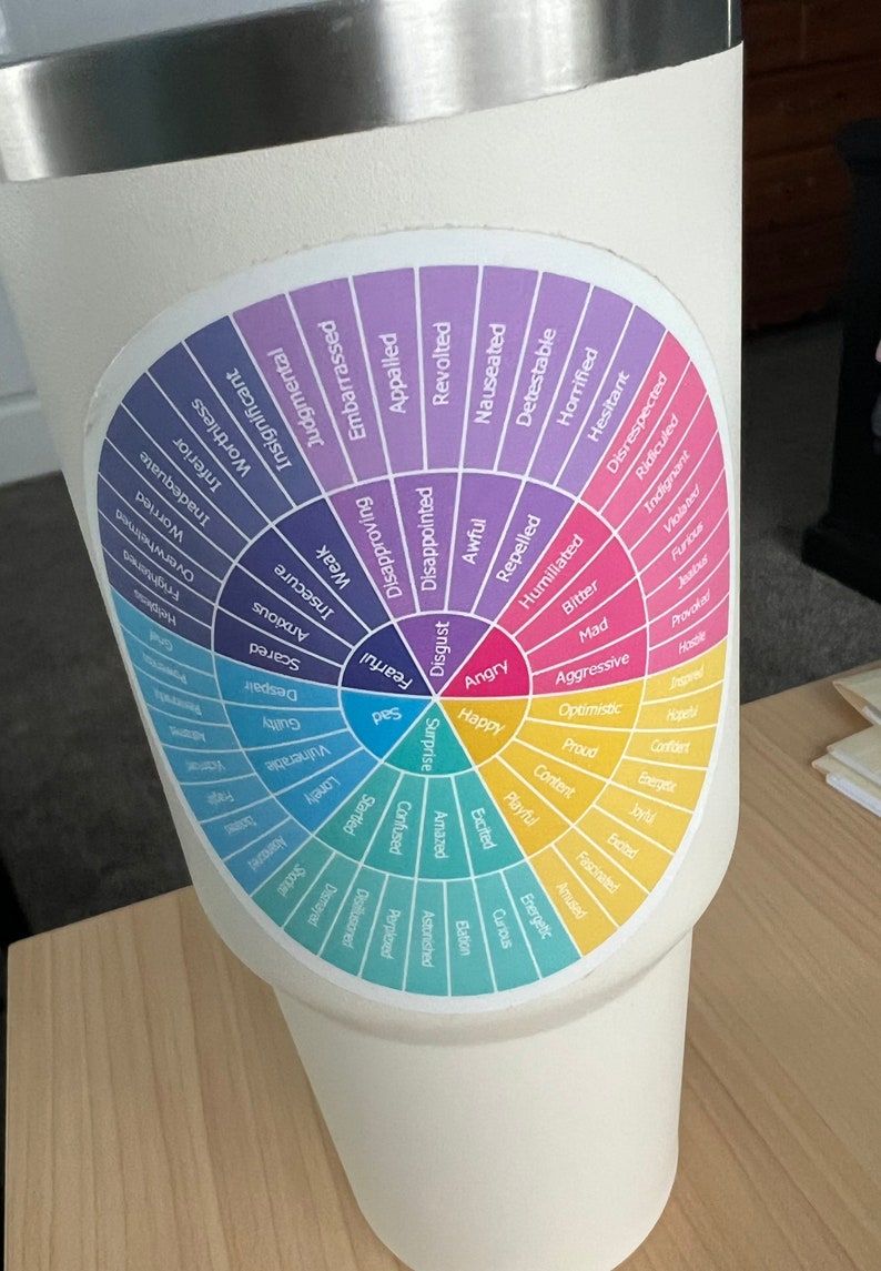 Feelings Wheel Sticker, Mental Health Decal - Therapist, Gift, Emotions ...