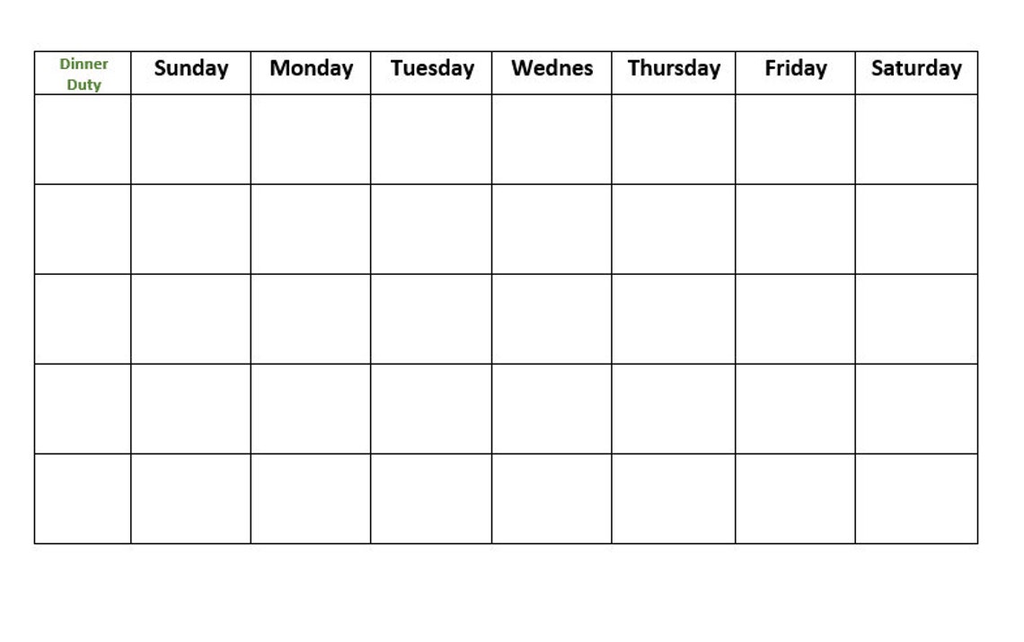 Dinner Duty Chore Chart INSTANT DOWNLOAD Children Jobs Family - Etsy