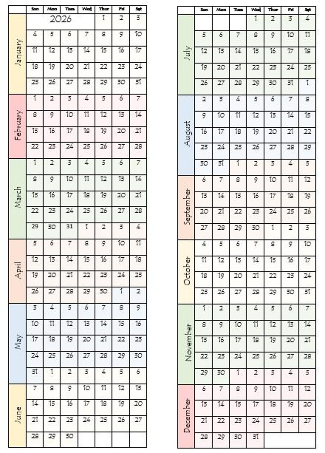 2026 One Page CALENDAR Instant Download Digital Printable - Etsy