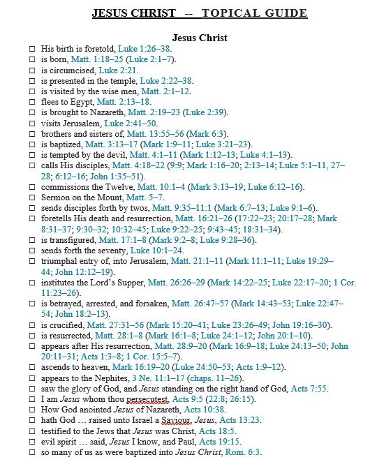 Jesus Christ Topical Guide Reference Sheet Study Sheet INSTANT - Etsy