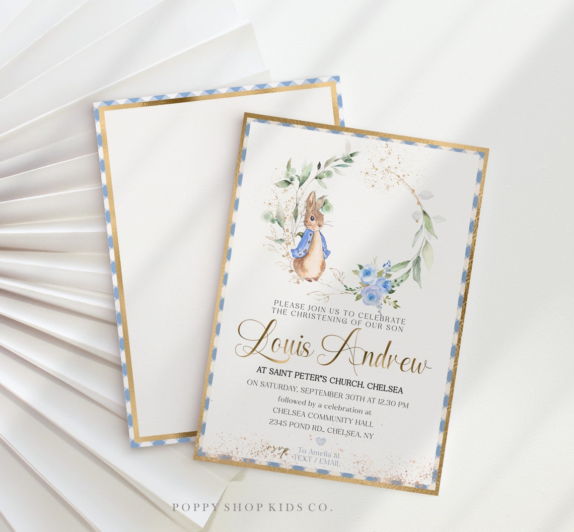 Christening Invitation Peter Rabbit INSTANT DOWNLOAD / Blue - Etsy