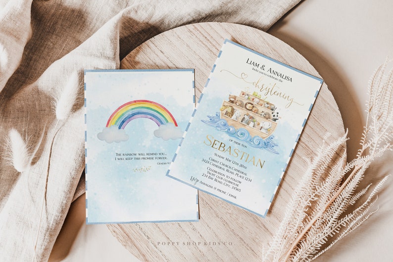 Christening Invitation - Noah's Ark INSTANT DOWNLOAD | Watercolor Blue ...