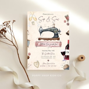 Sip and Sew Sewing Party Invitation | Fully Editable INSTANT DOWNLOAD ...