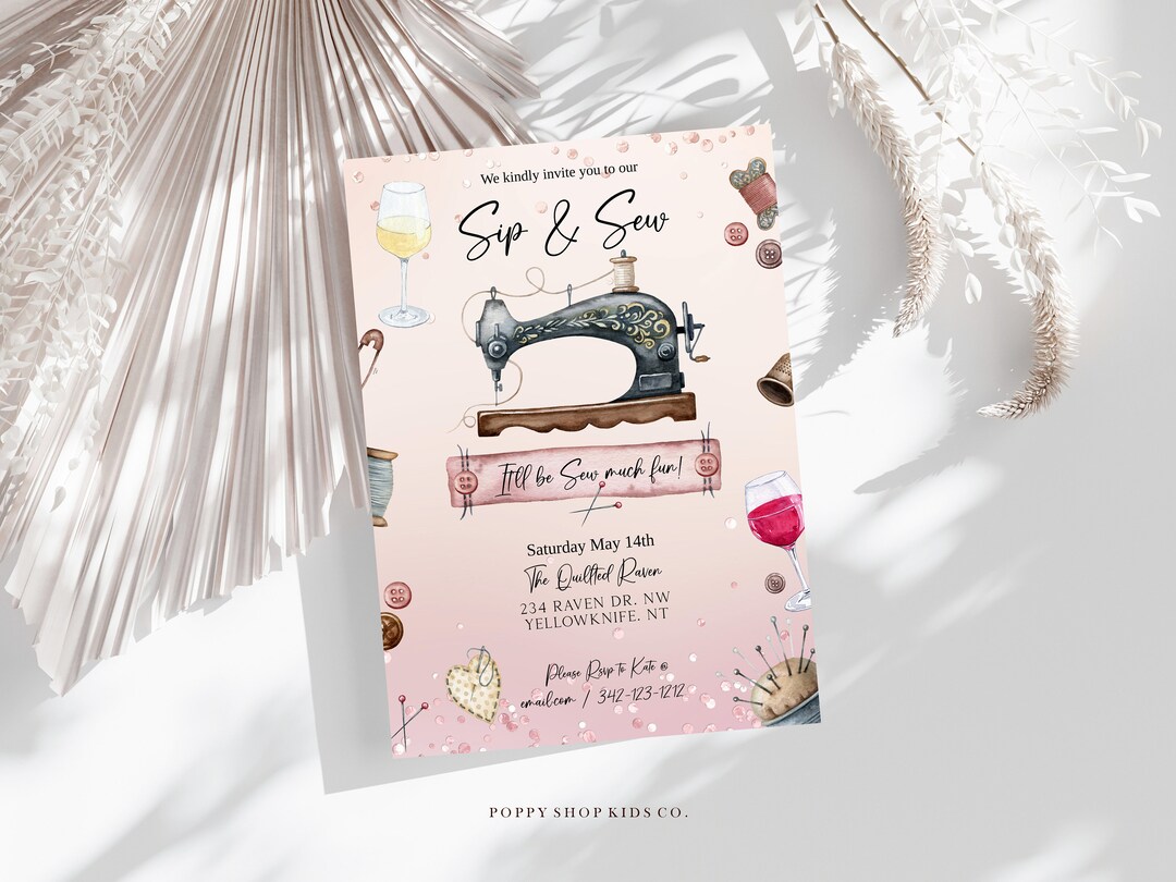 Sip and Sew Party Invitation | Fully Editable INSTANT DOWNLOAD | Sewing ...