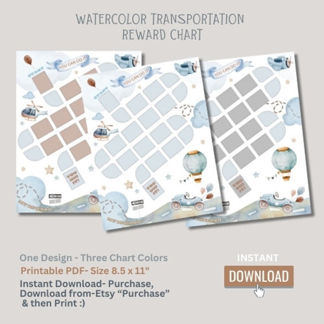 Watercolor Transportation Reward Chart | Printable Planes Cars ...