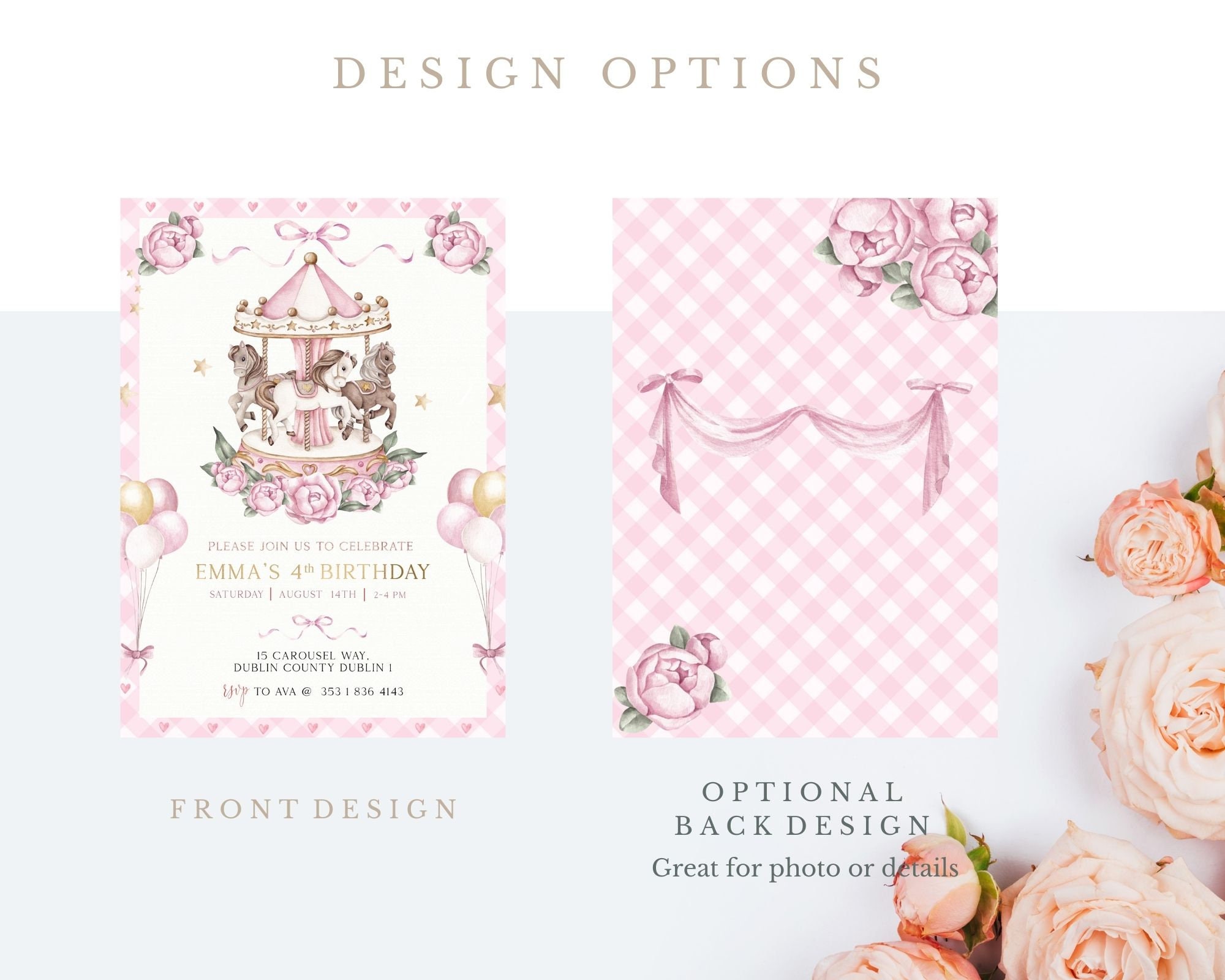 Pink and Gold Carousel Birthday Invitation INSTANT DOWNLOAD - Etsy