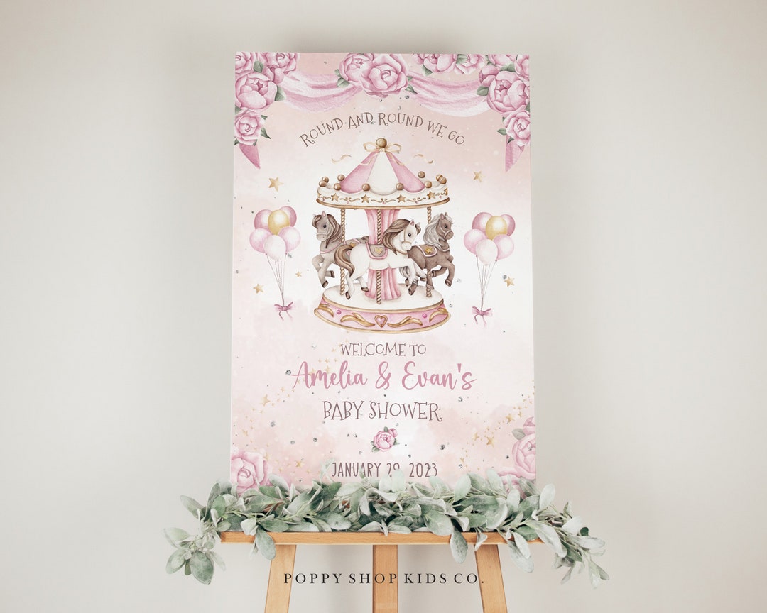 Magical Pink Roses Carousel Welcome Sign 24 X 36" | Templett INSTANT ...
