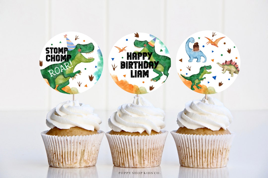 STOMP Chomp Roar Birthday Cupcake Cake Toppers | INSTANT DOWNLOAD ...
