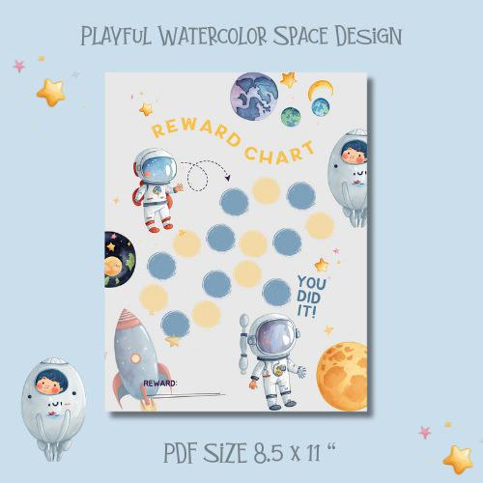 Watercolor Playful Space Reward Chart | Printable Playful Space ...