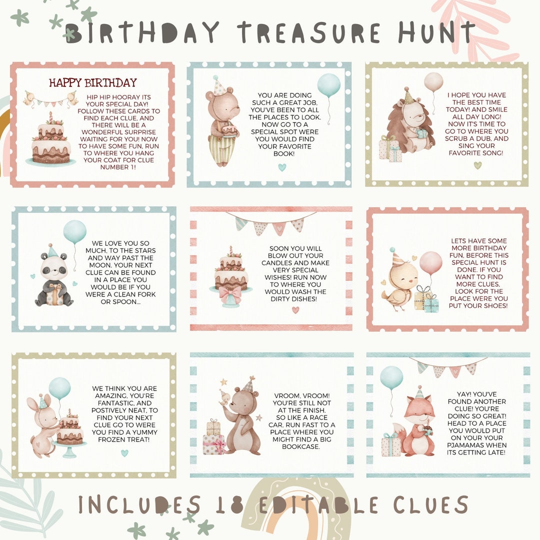 Happy Birthday Treasure Hunt INSTANT DOWNLOAD | Fun Birthday Scavenger ...
