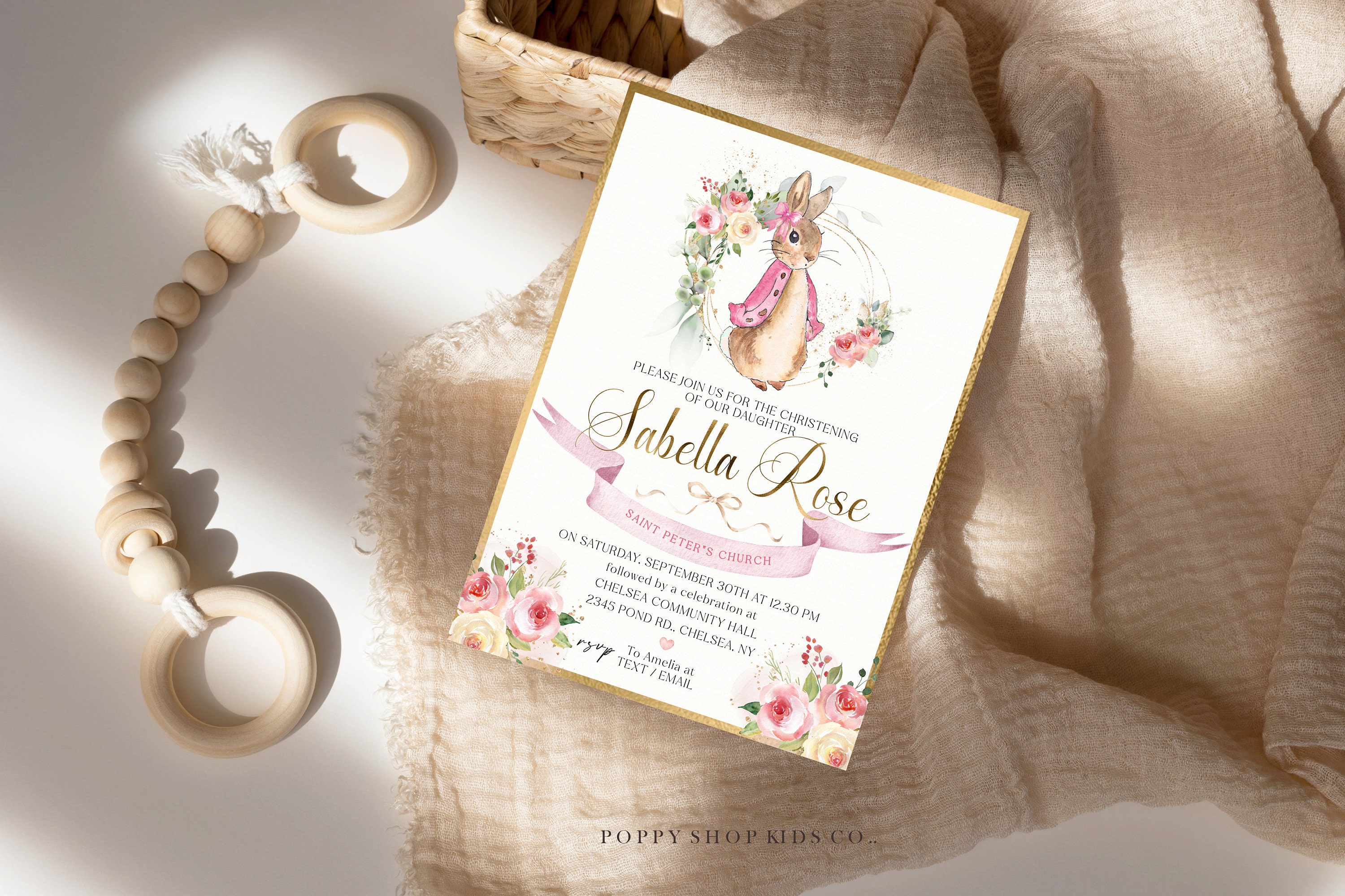 Flopsy Bunny Christening Invitation - Flopsy Bunny INSTANT DOWNLOAD ...