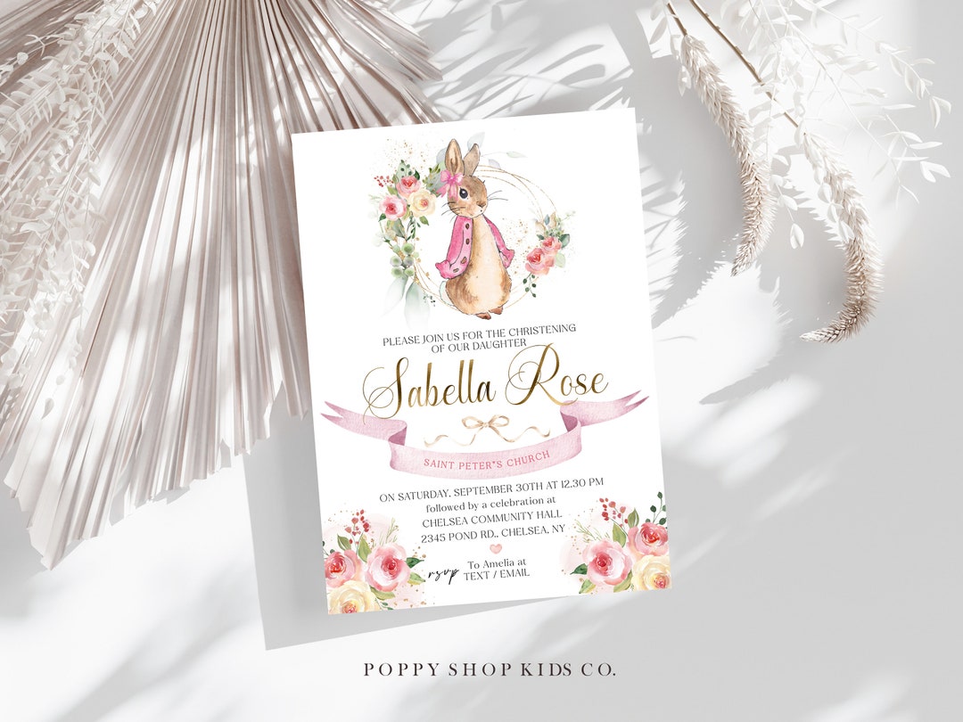 Flopsy Bunny Christening Invitation - Flopsy Bunny INSTANT DOWNLOAD ...