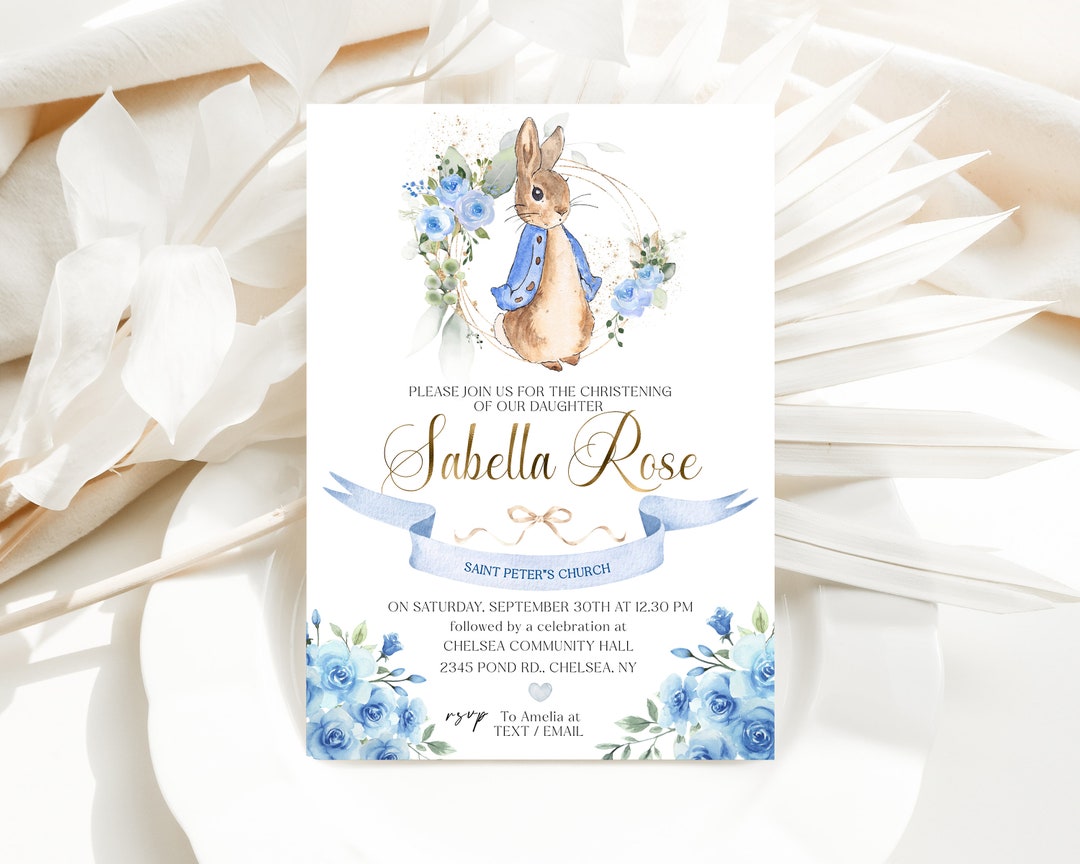 Flopsy Bunny Christening Invitation - Flopsy Bunny INSTANT DOWNLOAD ...