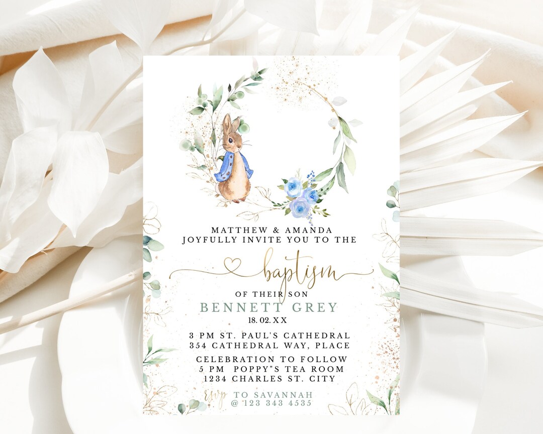 Baptism Invitation - Peter Rabbit INSTANT DOWNLOAD | Eucalyptus Green ...