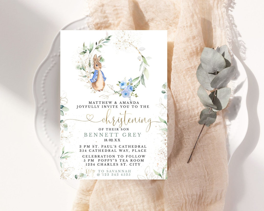 Christening Invitation - Peter Rabbit INSTANT DOWNLOAD | Eucalyptus ...