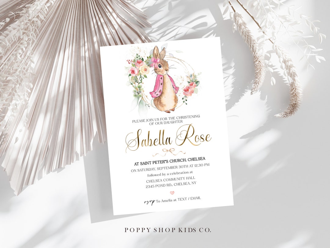 Flopsy Bunny Christening Invitation - Flopsy Bunny INSTANT DOWNLOAD ...