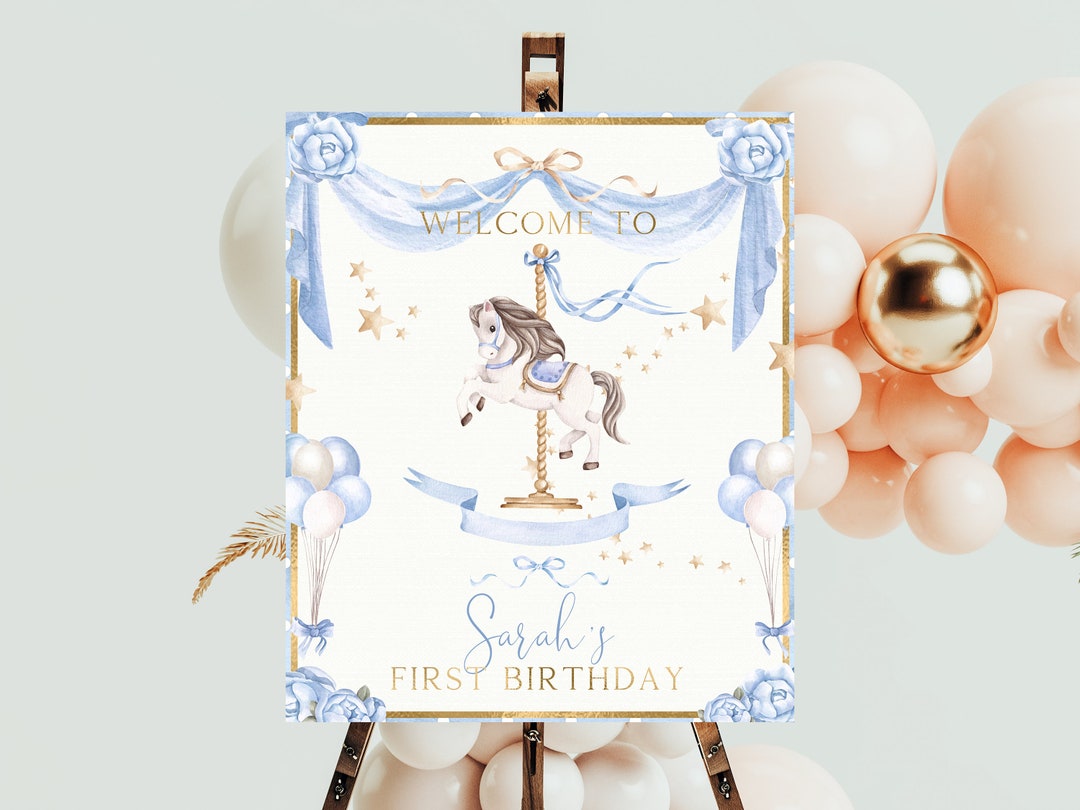 Editable First Birthday Carousel Sign Welcome Sign | Size 50 X 60 Cm ...