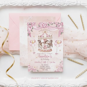 Magical Pink Roses Carousel Birthday Invitation INSTANT DOWNLOAD ...