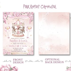 Magical Pink Roses Carousel Baby Shower Invitation INSTANT DOWNLOAD ...