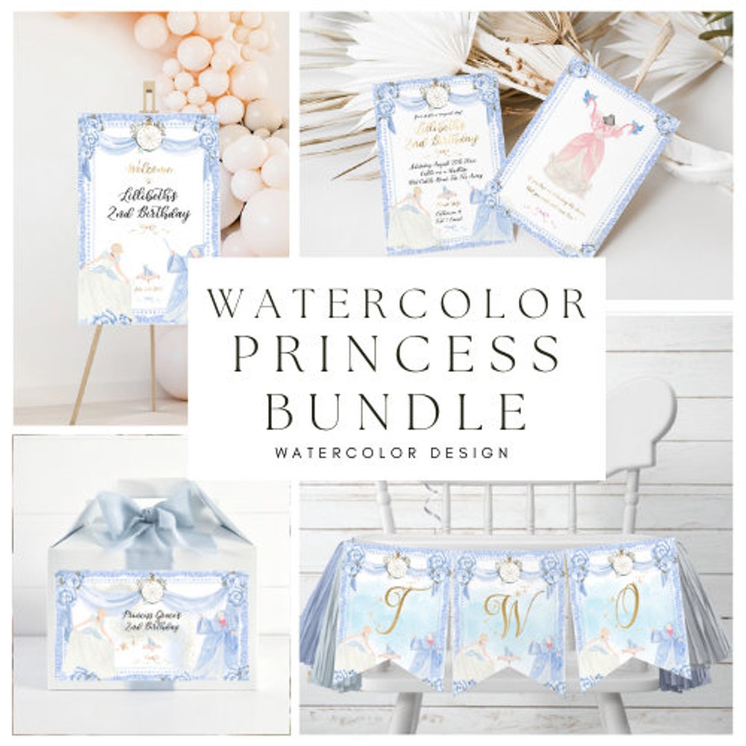 Watercolor Princess Party Bundle | INSTANT DOWNLOAD | Princess Party ...