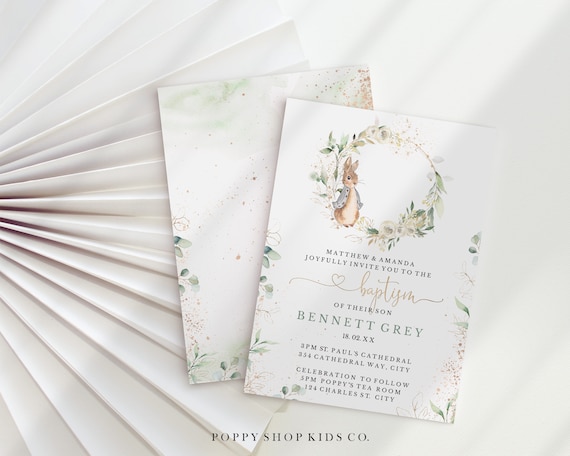 Baptism Invitation Peter Rabbit INSTANT DOWNLOAD / - Etsy