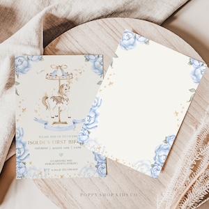 Fully Editable Blue Carousel Birthday Invitation INSTANT DOWNLOAD ...