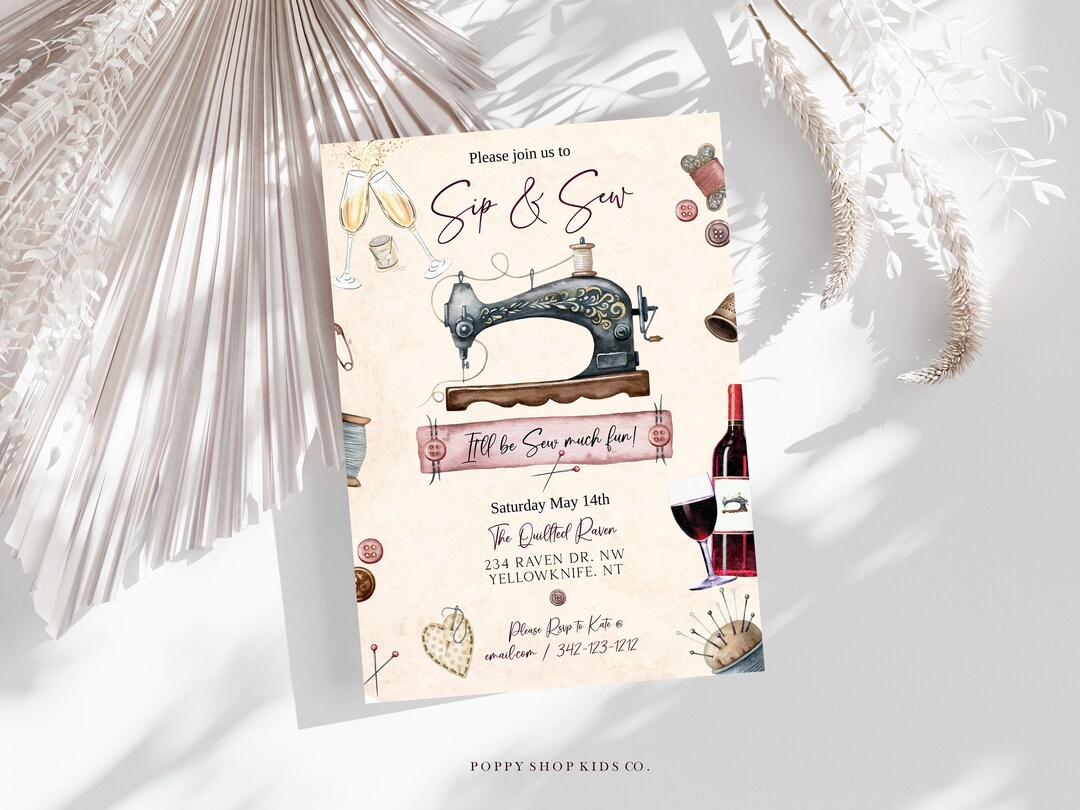 Sip and Sew Sewing Party Invitation | Fully Editable INSTANT DOWNLOAD ...