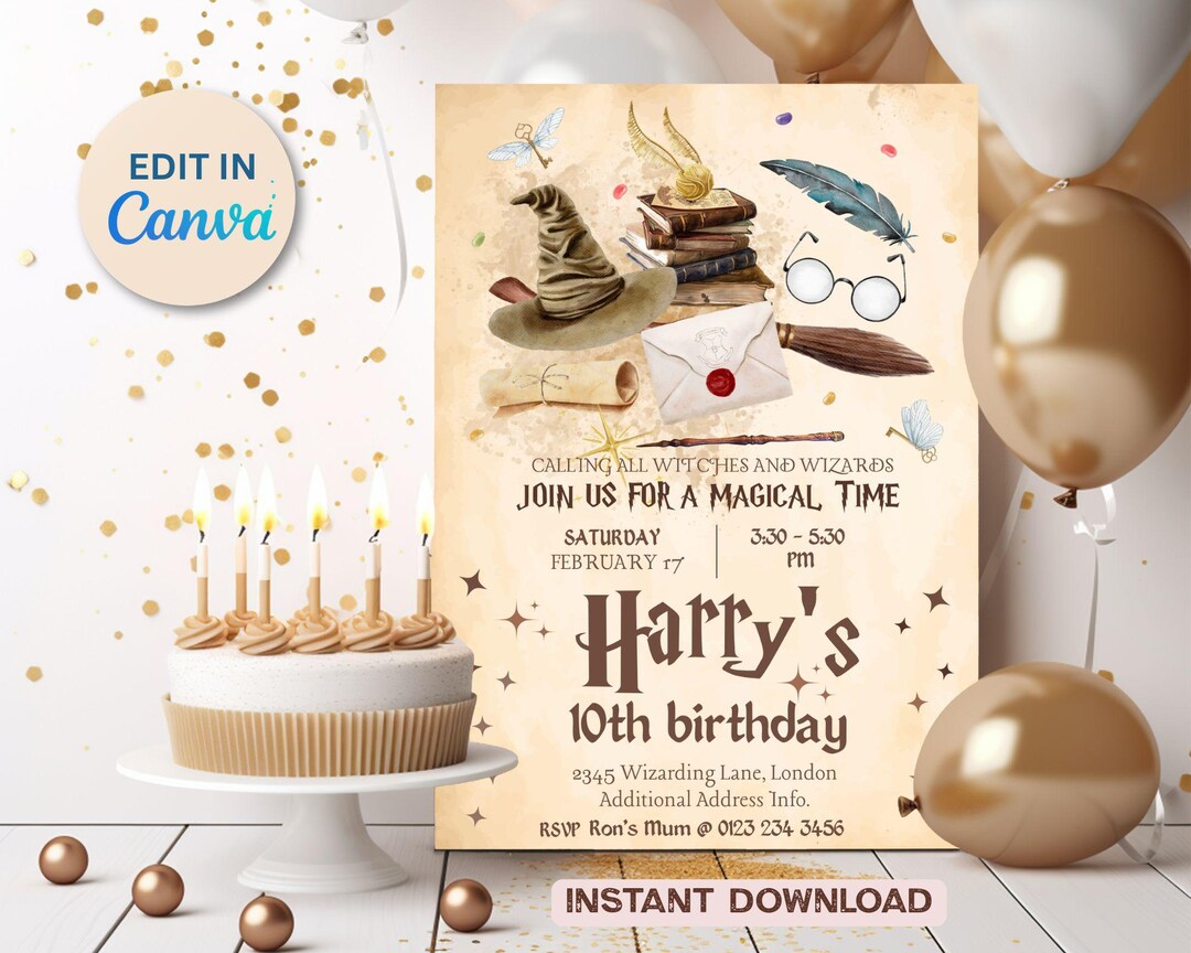 Wizard Birthday Invitation | Edit in Canva | 5 X 7 " Birthday ...