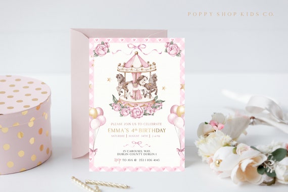 Pink and Gold Carousel Birthday Invitation INSTANT DOWNLOAD - Etsy