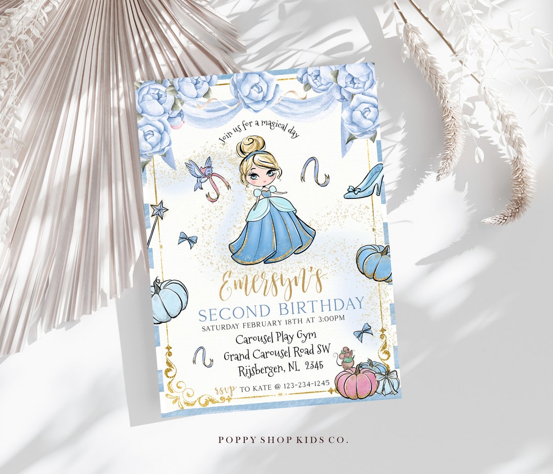 Blue Roses Princess Birthday Invitation INSTANT DOWNLOAD | Watercolor ...