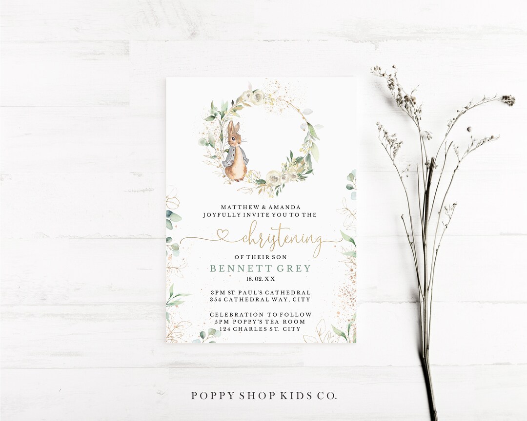 Christening Invitation - Peter Rabbit INSTANT DOWNLOAD / Eucalyptus ...