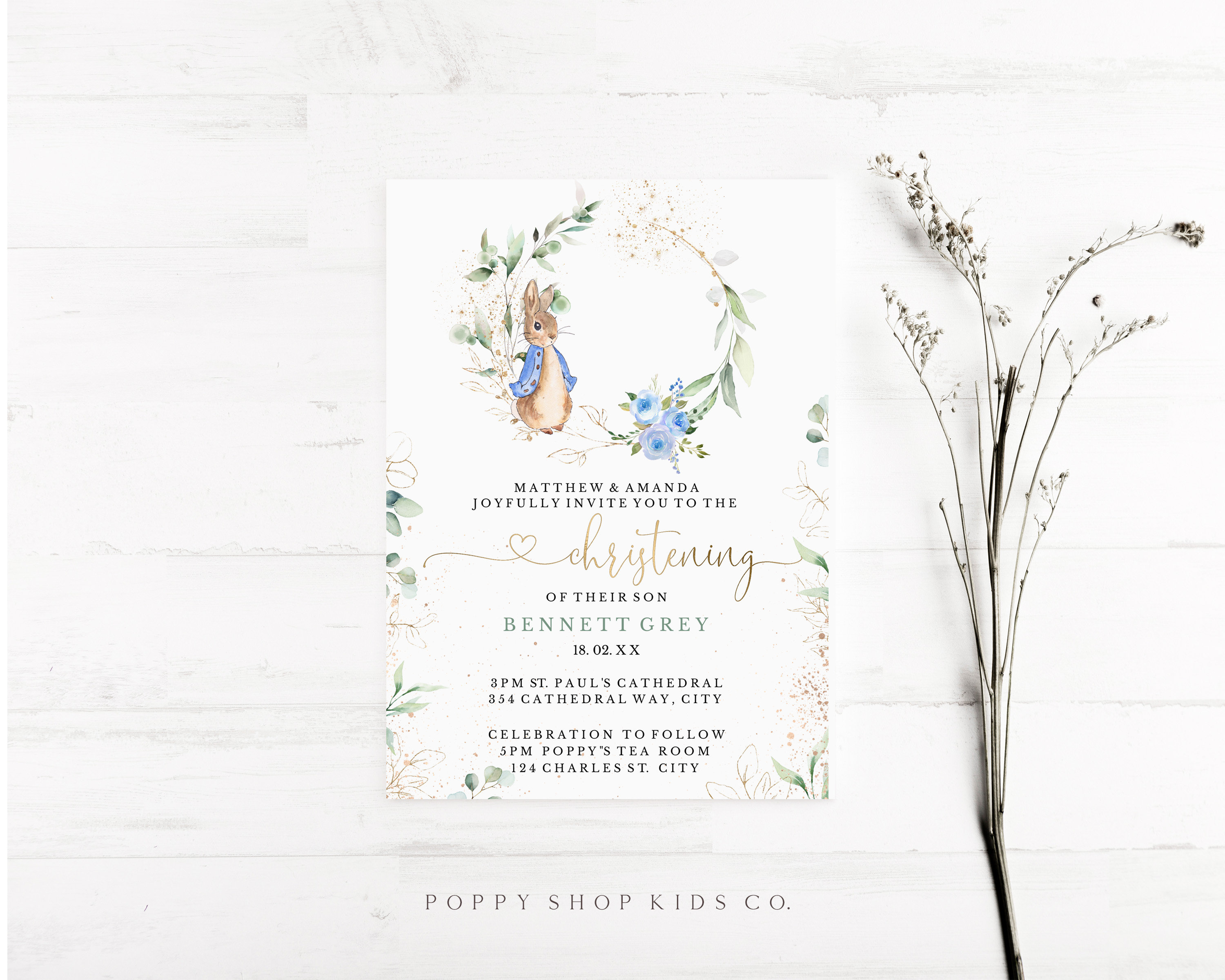 Christening Invitation Peter Rabbit INSTANT DOWNLOAD / | Etsy UK