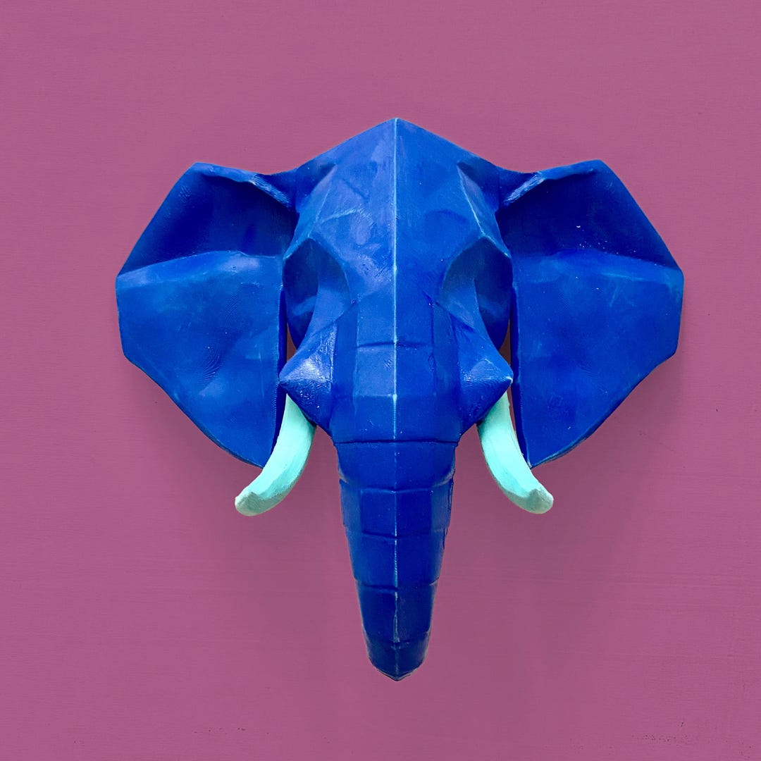 Low Poly Elephant Head – 3D Printed, Hand Painted Wall Art – Modern ...
