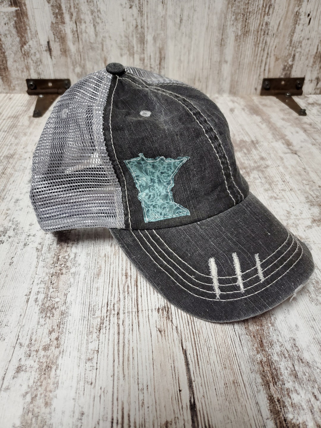 Distressed Minnesota Trucker Hat, Customize to Any State, Buffalo Plaid ...