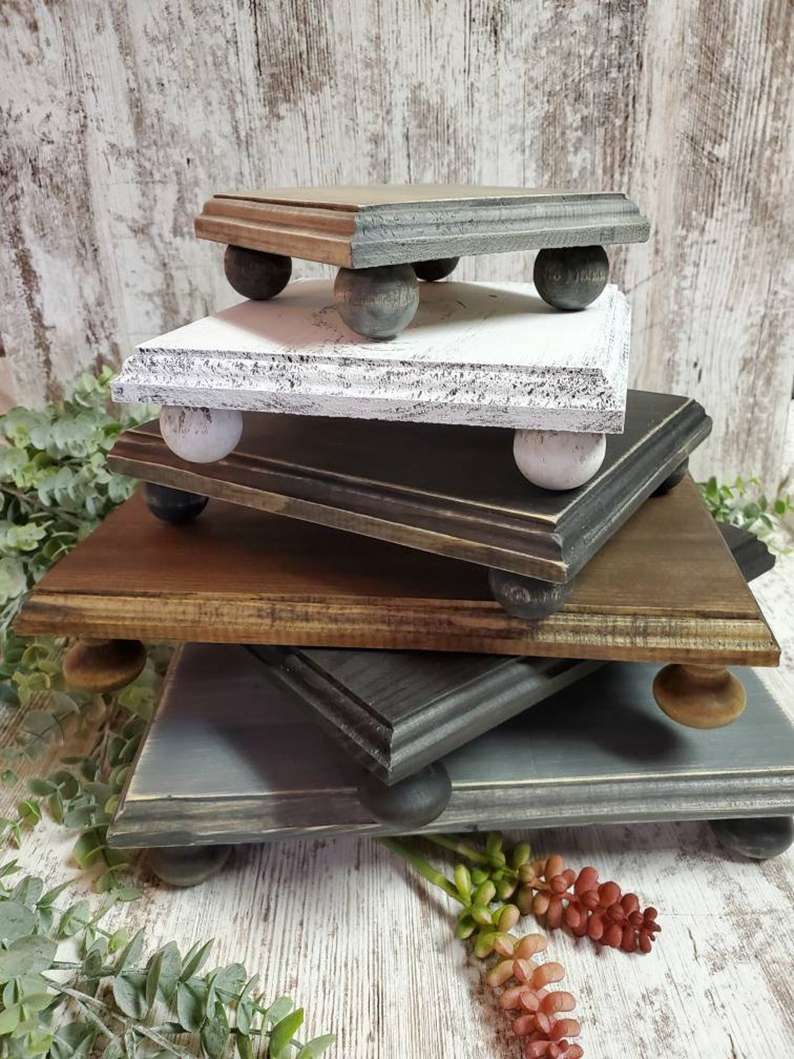 Rustic Farmhouse Style Riser, Wood Pedestal Tray, Wood Tray Decor ...