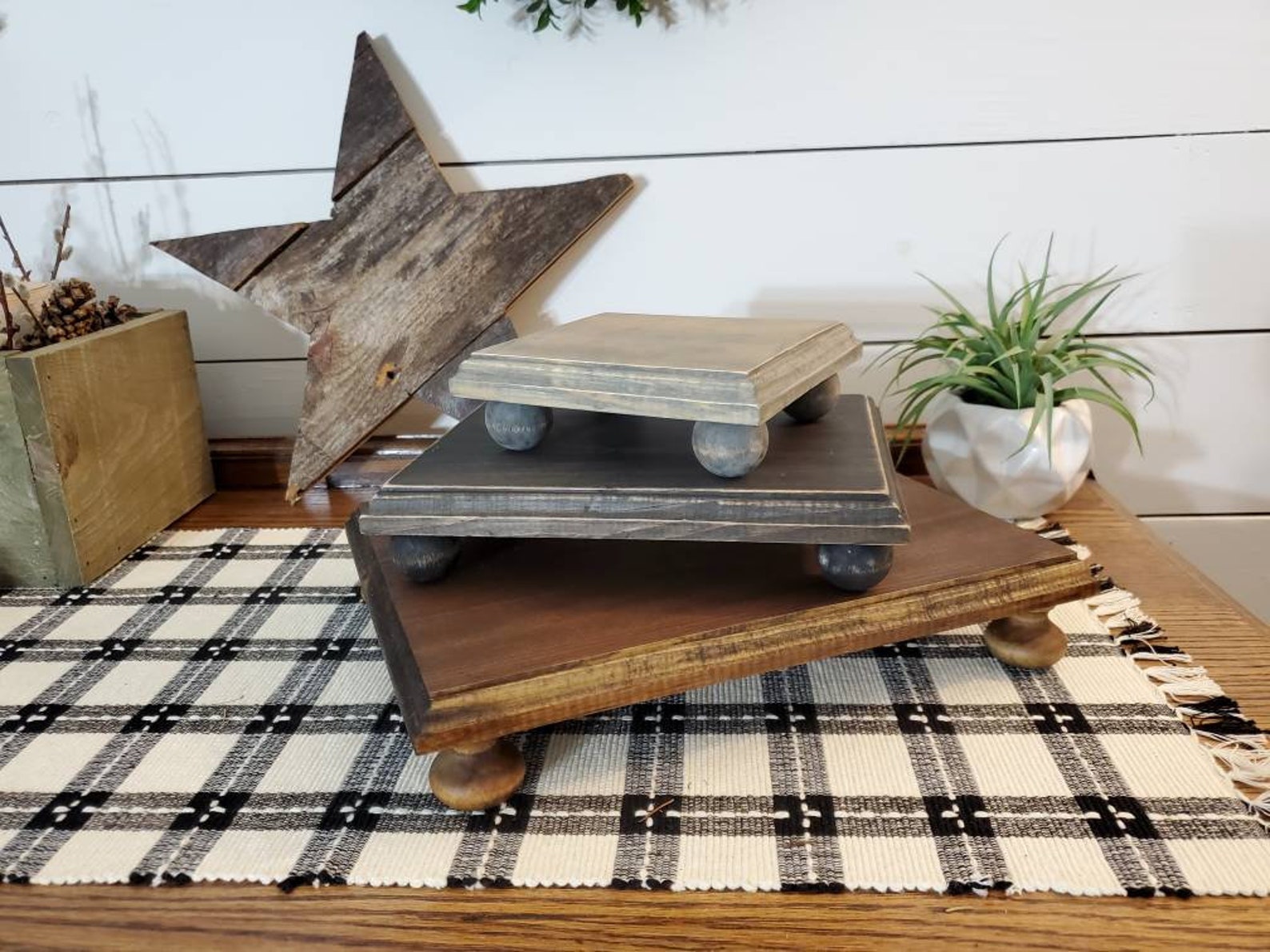 Rustic Farmhouse Style Riser, Wood Pedestal Tray, Wood Tray Decor ...